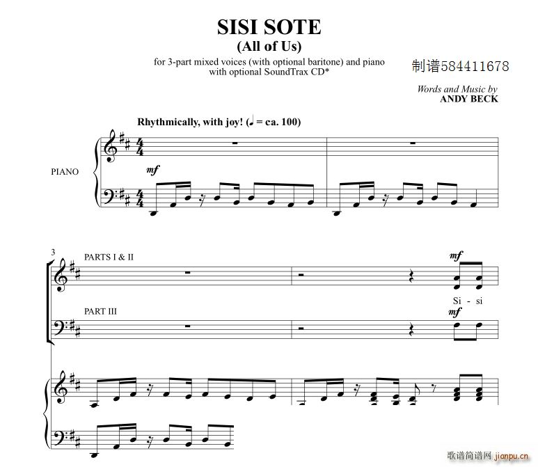 Sisi Sote合唱谱 歌谱简谱网