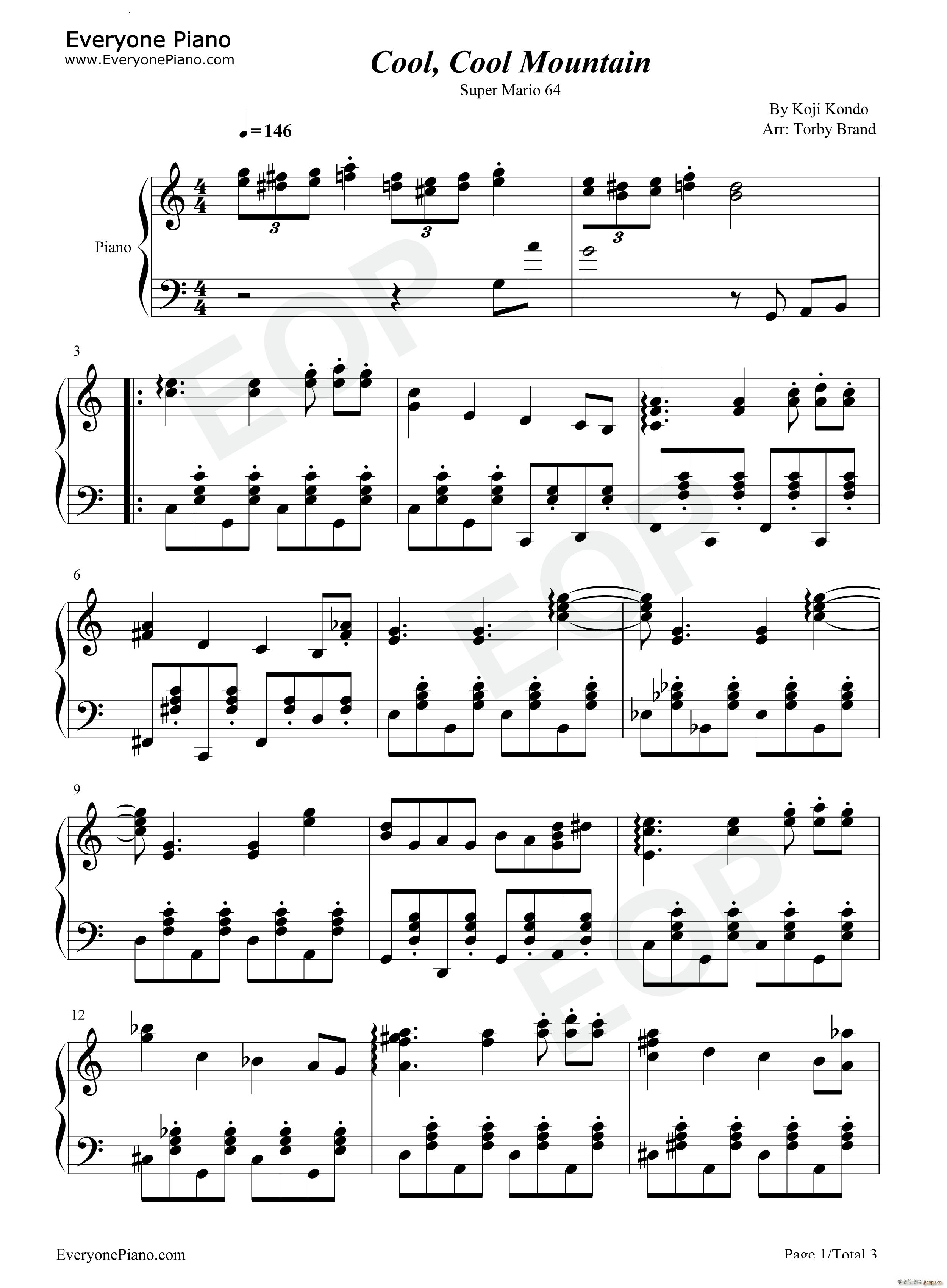 Cool Cool Mountain超级马力欧64背景音乐 近藤浩治 歌谱简谱网